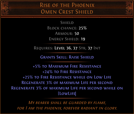 Buy PoE2 Rise of the Phoenix Omen Crest Shield - Cheap PoE2