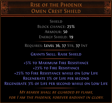 Buy PoE2 Rise of the Phoenix Omen Crest Shield - Cheap PoE2