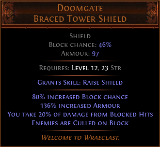 Buy PoE2 Doomgate Braced Tower Shield - Cheap PoE2 Items For
